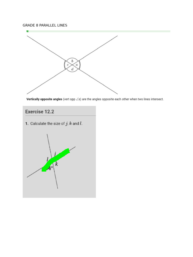 Grade 8 Parallel Lines | PDF