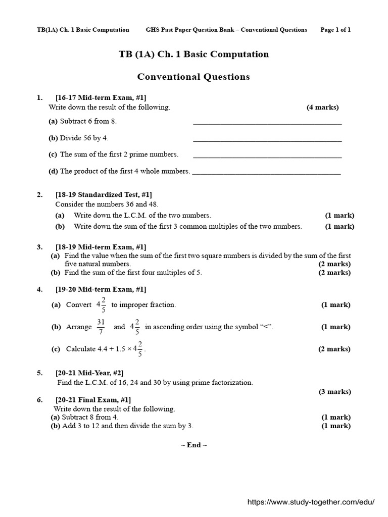 F1 - Good-Hope-School - Basic Mathematics | PDF