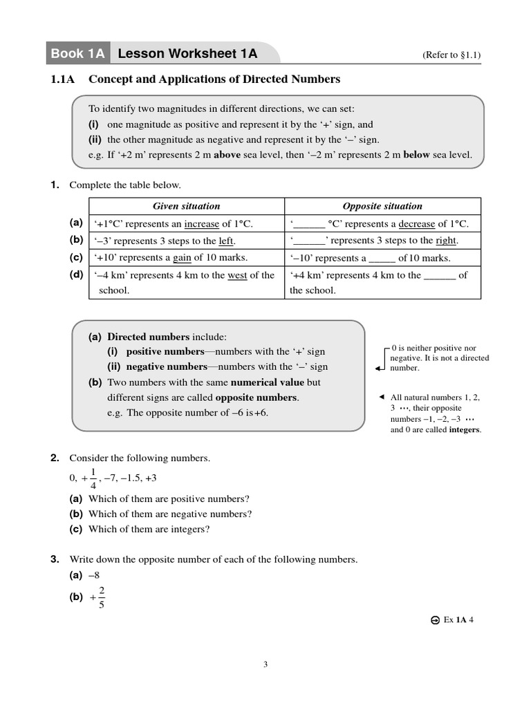 F1 - Directed Numbers - The Number Line | PDF