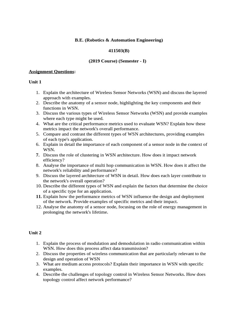 WSN Assignment Questions | PDF | Wireless Sensor Network | Computers