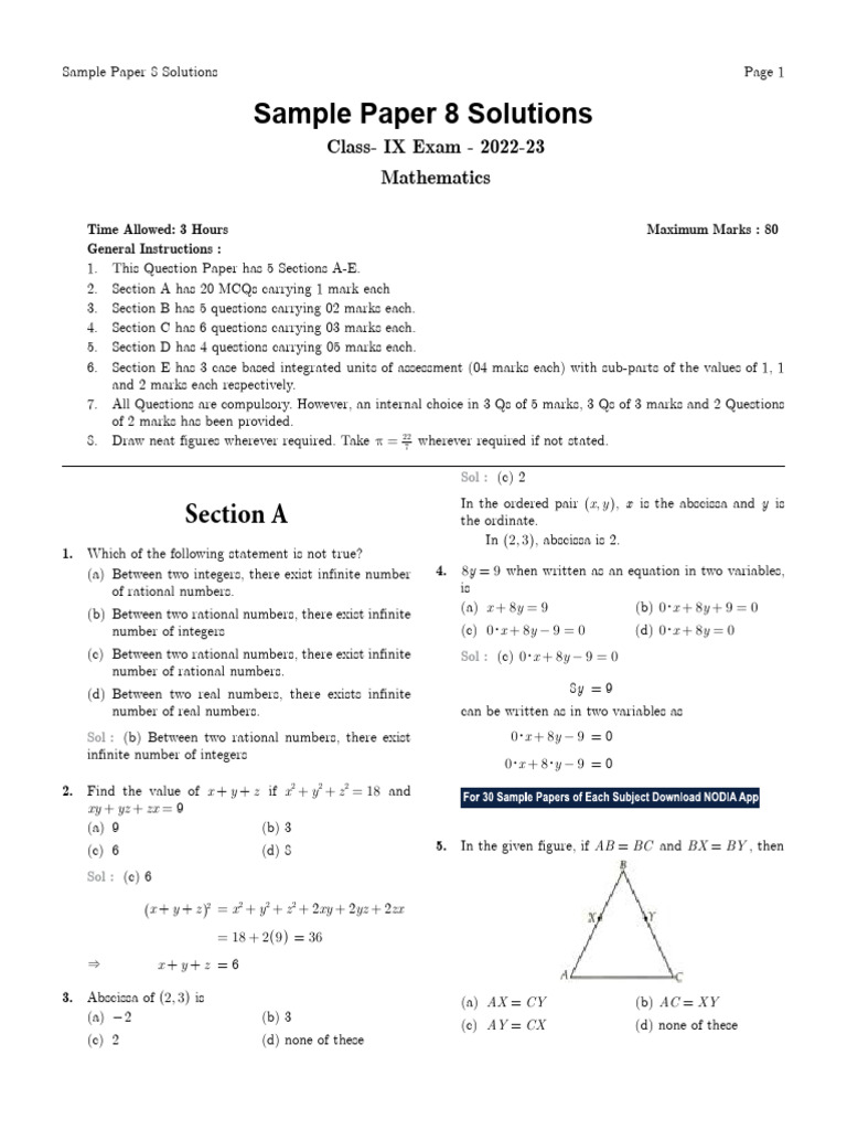 MA Sample Paper 8 Solutions | PDF