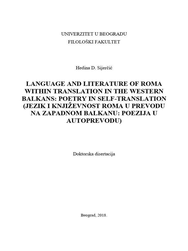 Language and Literature of Roma Within Translation in The Western ...