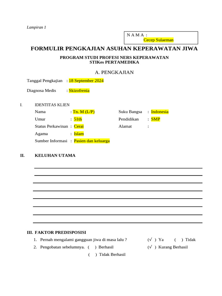 Form Askep Jiwa | PDF