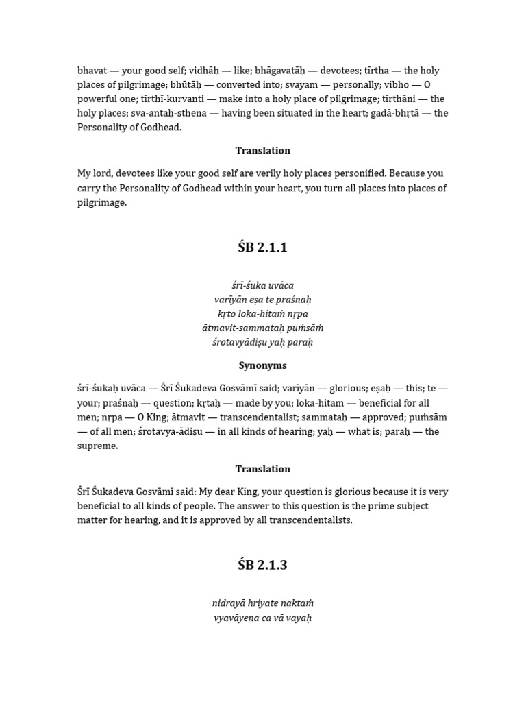 SB Shlokas Translation, Synonyms-4 | PDF