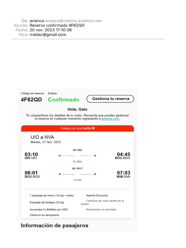 Reserva Confirmada 4F62QD | PDF