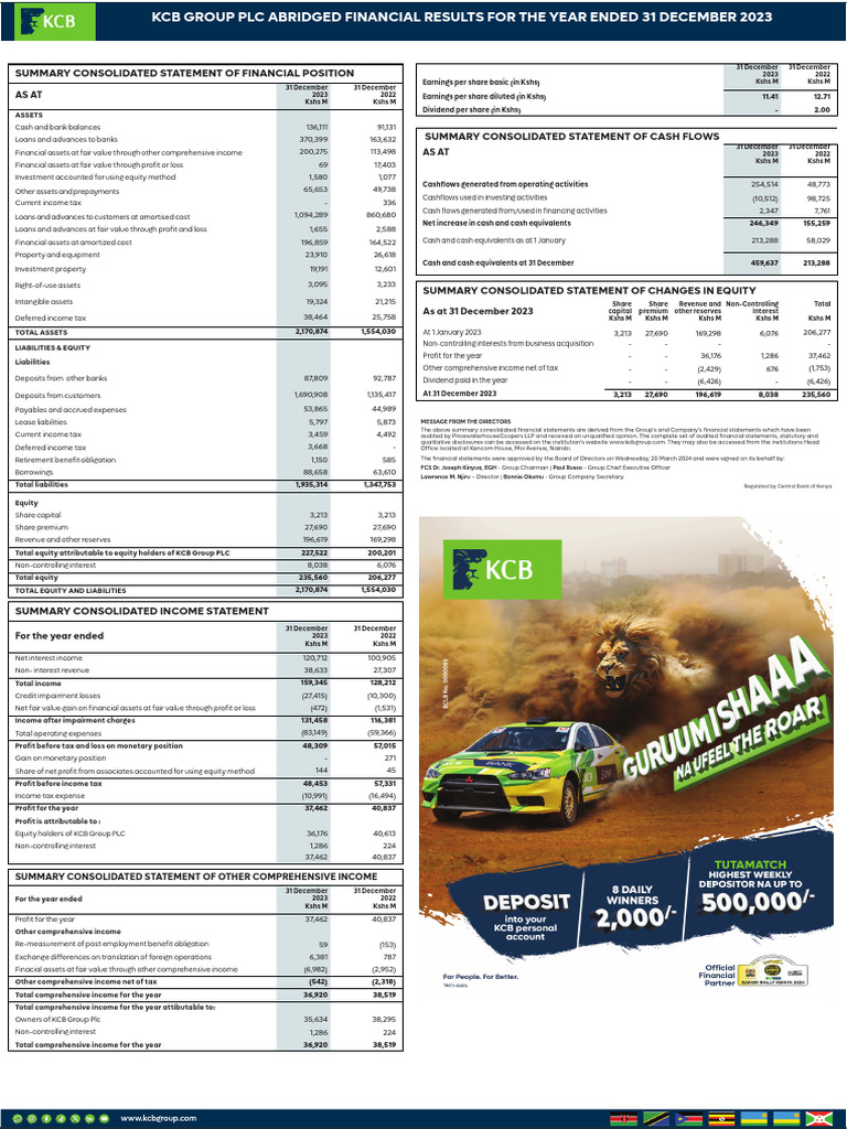KCB Group Financial Results 2023 | PDF | Equity (Finance) | Dividend