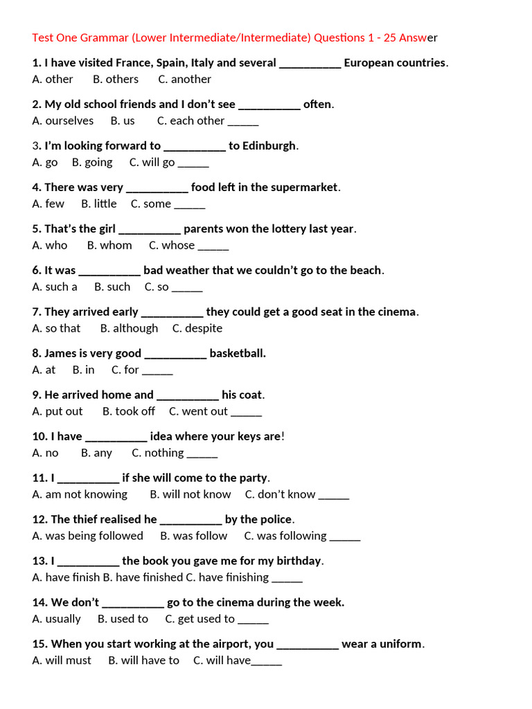 AX1aptis 1000 Grammar Questions | PDF