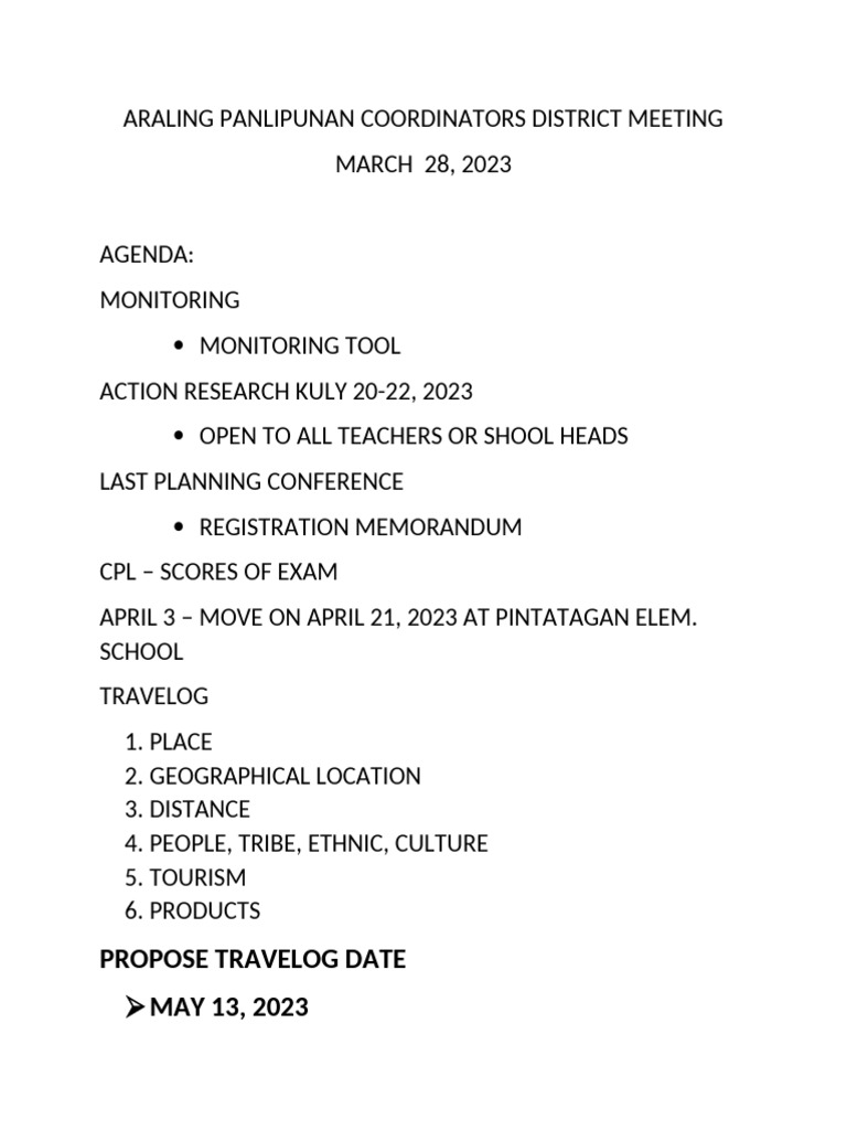 Araling Panlipunan Coordinators District Meeting | PDF