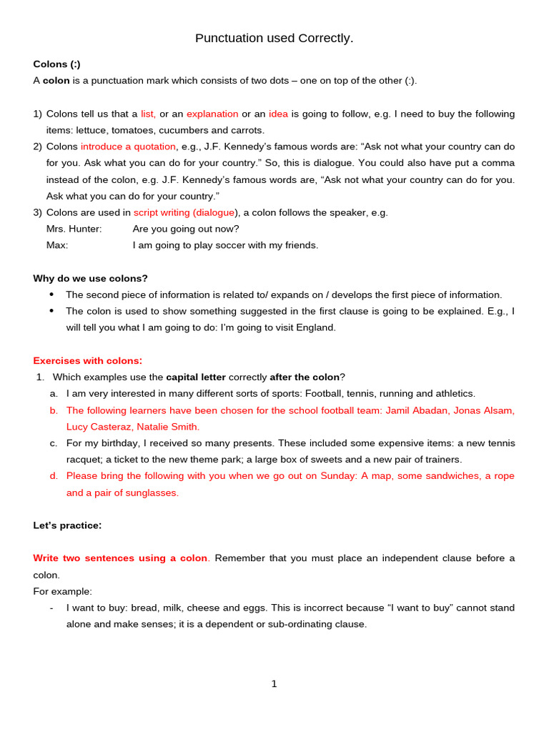 Punctuation Used Correctly Activities | PDF