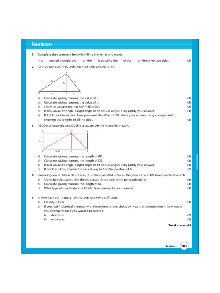 Revision Pythagorean Theorem Pdf