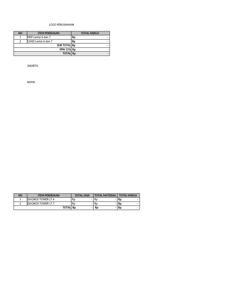 Boq Kosong Diagnos Tower Lt.6 Dan Lt.7 | PDF