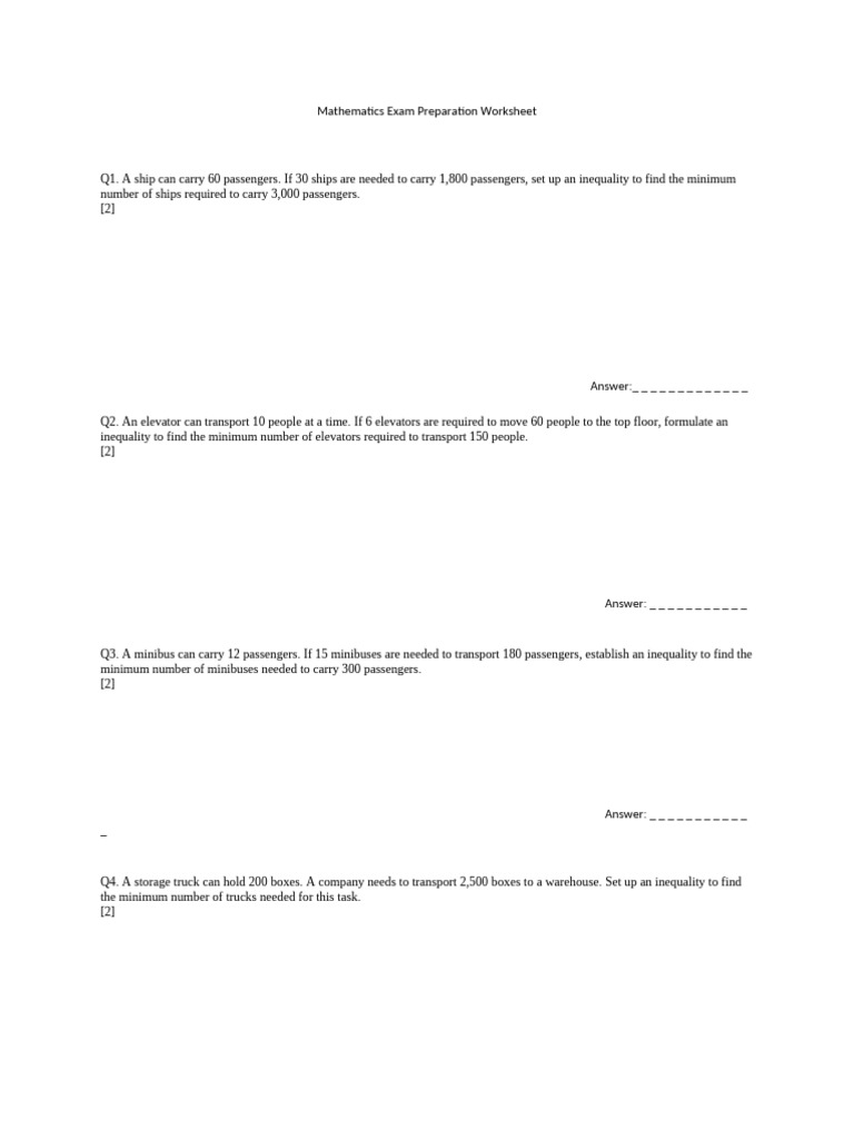 Mathematics Exam Preparation Worksheet | PDF