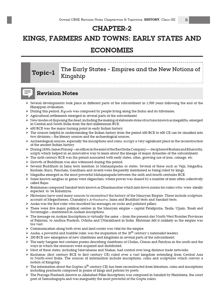 Oswaal CBSE Class 12 History Revision Notes Chapter2 | PDF