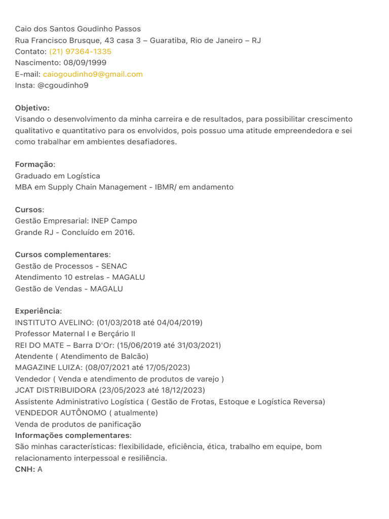 Currículo Caio Goudinho | PDF