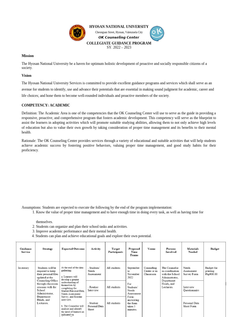 Guidance Counseling Program | PDF