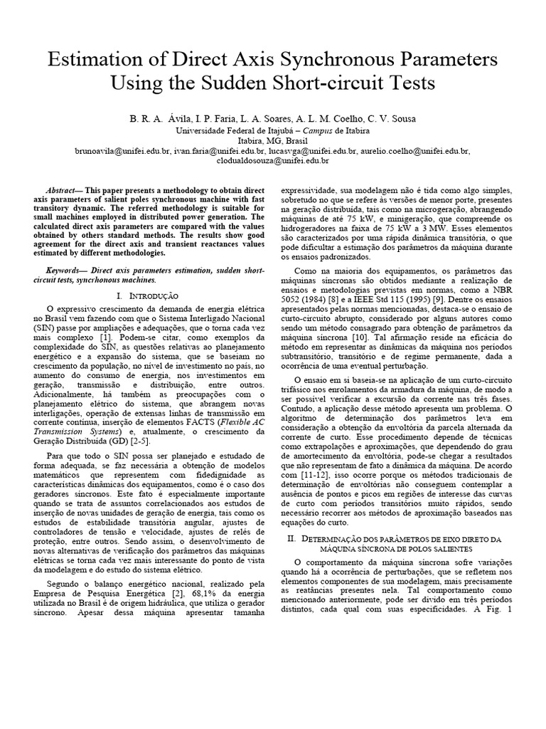 Estimation Of Direct Axis Synchronous Parameters 2018s Pdf