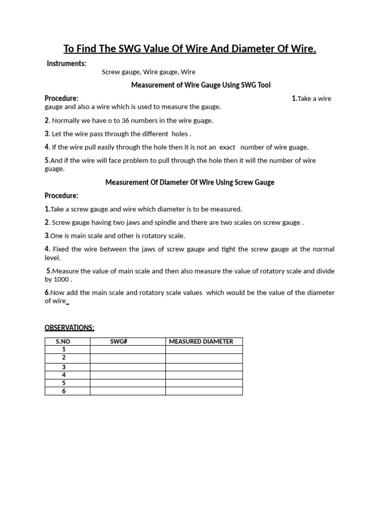 Measurement of SWG and Screw Gauge Ok | PDF