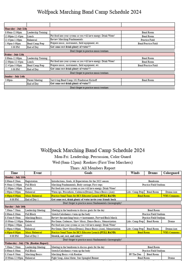 2024 WHS Band Camp Schedule | PDF