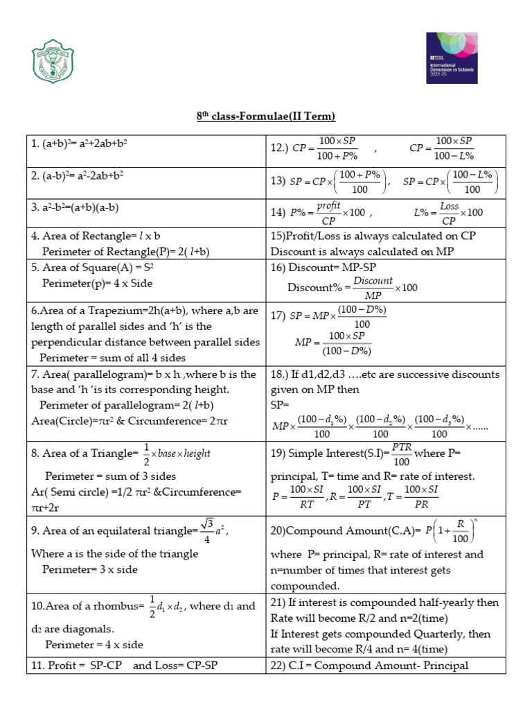 Maths Formulae | PDF