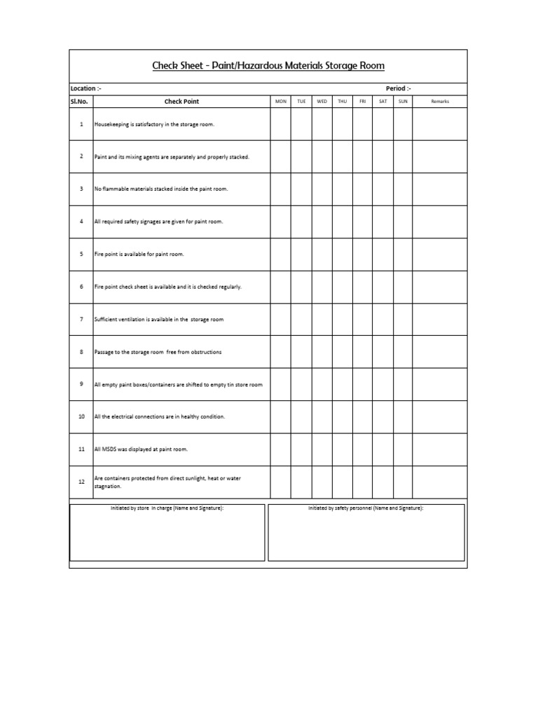 Check Sheet - Paint Storage Room | PDF