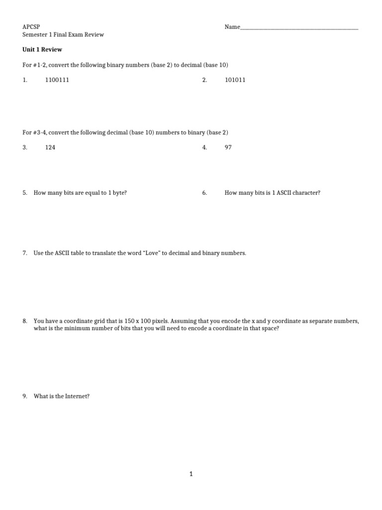 Semester 1 Review | PDF