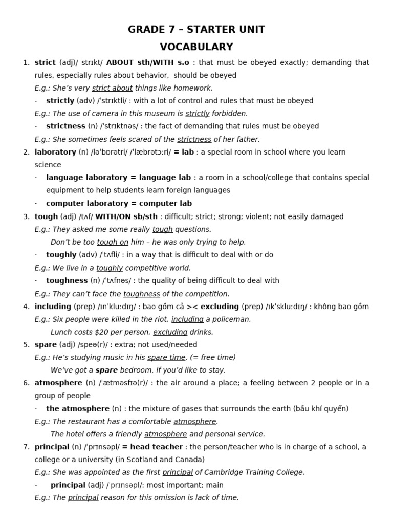 G7 - Word List - StarterU | PDF