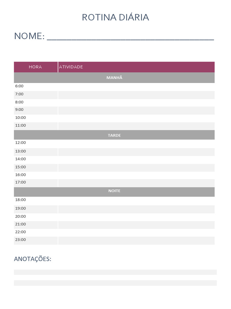 Minha Rotina Diária | PDF