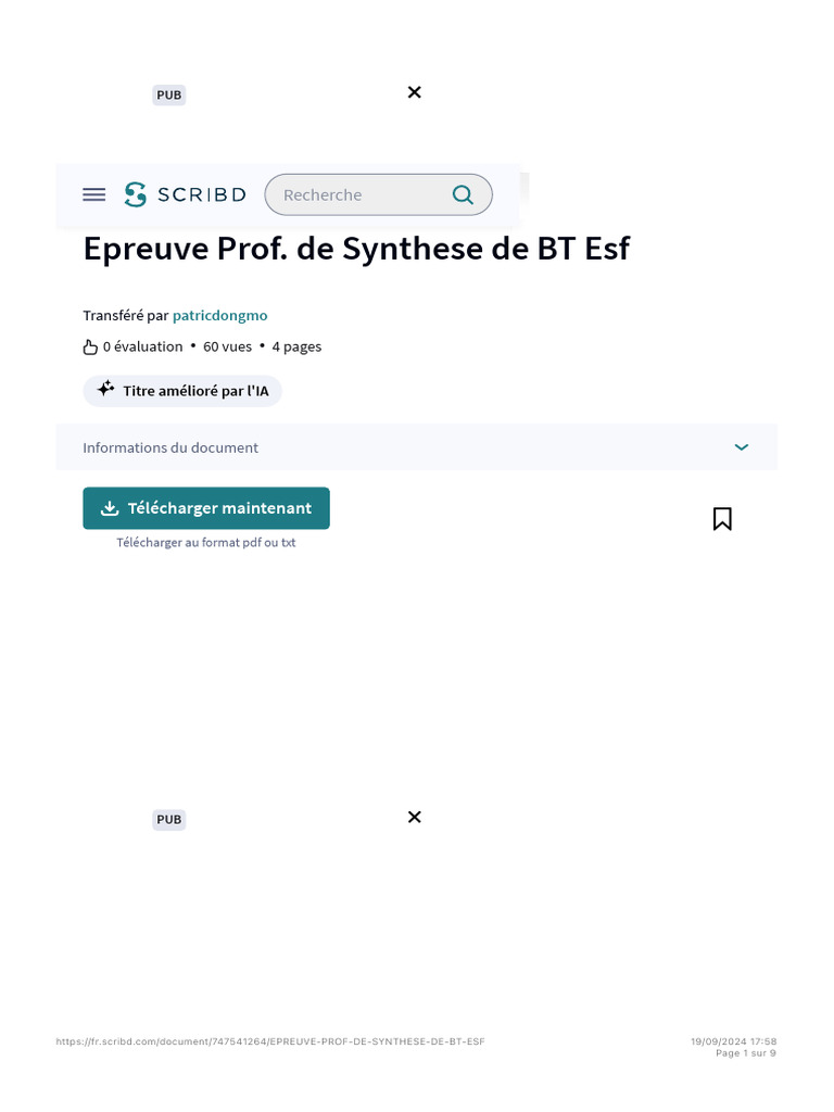 Epreuve Prof. de Synthese de BT Esf - PDF | PDF
