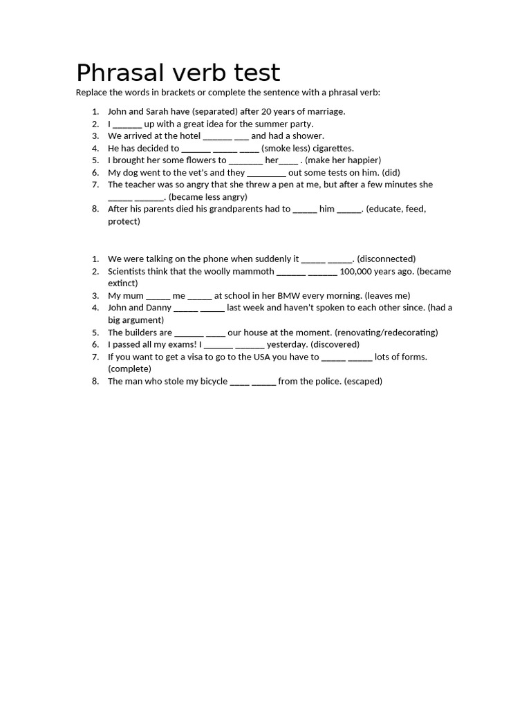 Phrasal Verb Test Fce | PDF