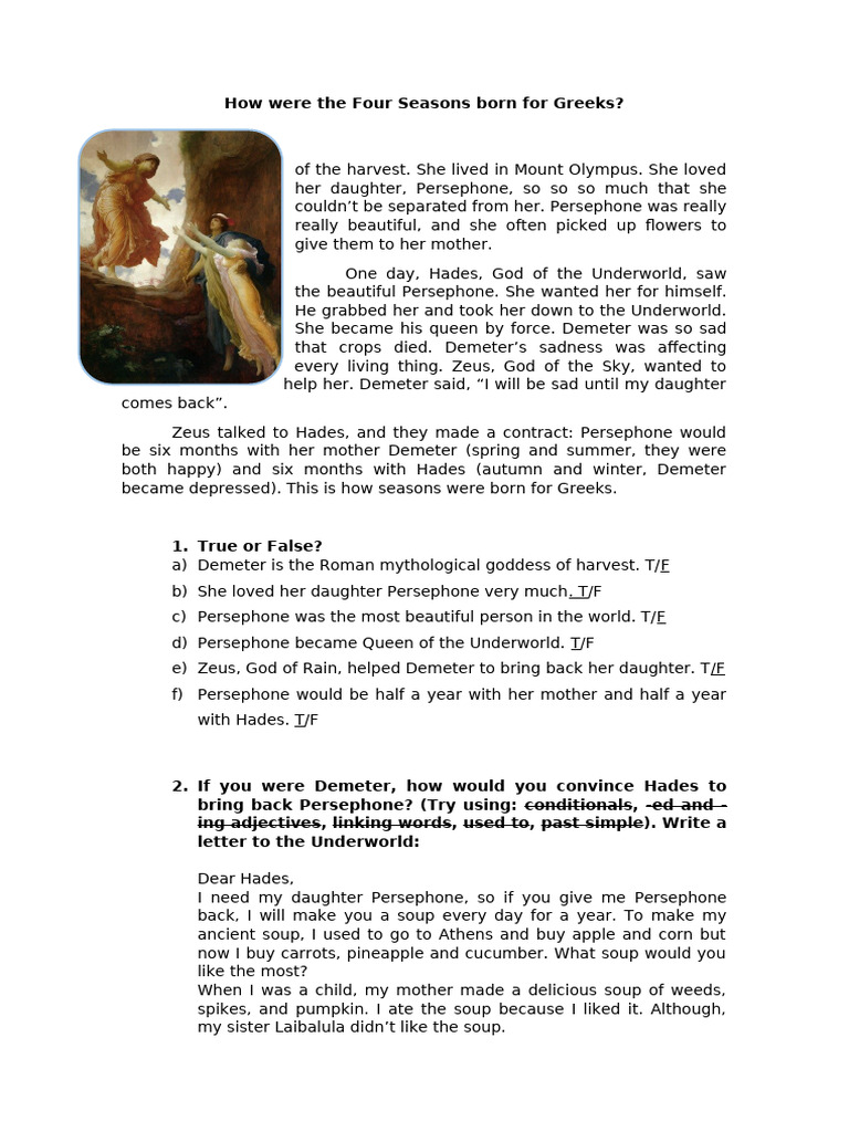 How Were The Four Seasons Born For Greeks | PDF