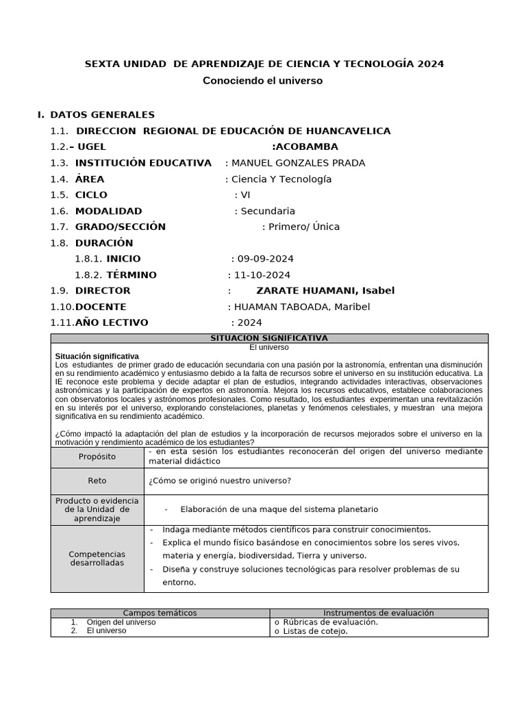 6ta UNIDAD 2024 1 GRADO | PDF | Astronomia | Natureza