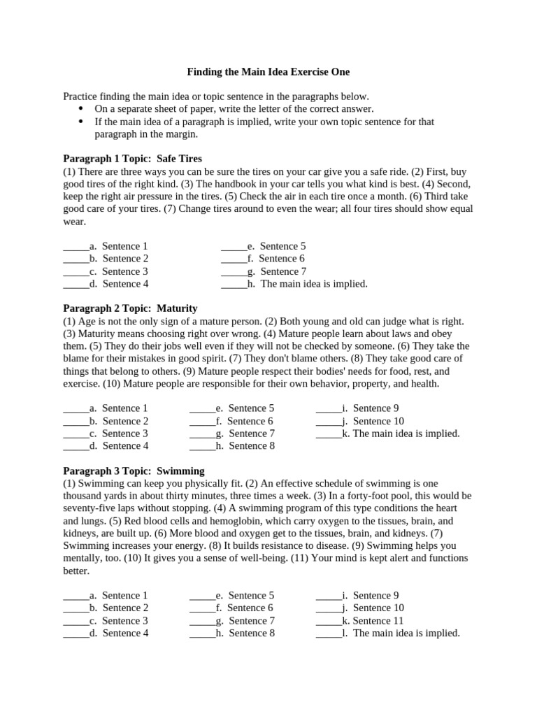 Main Idea Exercise1 | PDF