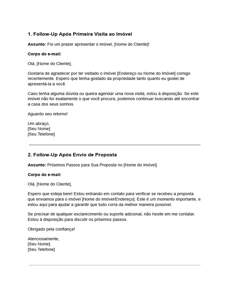 5 modelos de Follow Up para corretores | PDF