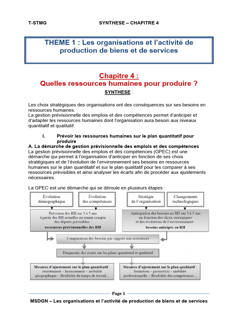 Synthese - Chapitre 4 - Quelles Ressources Humaines Pour Produire | PDF