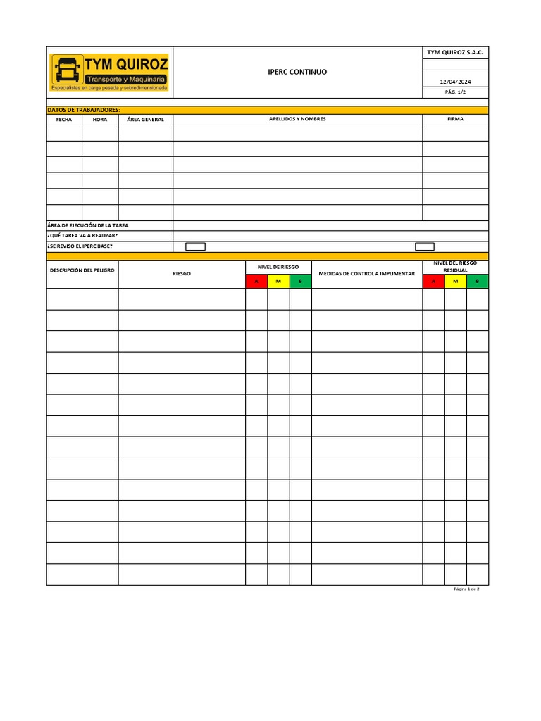 SST-F-26 Formato IPERC CONTINUO | PDF