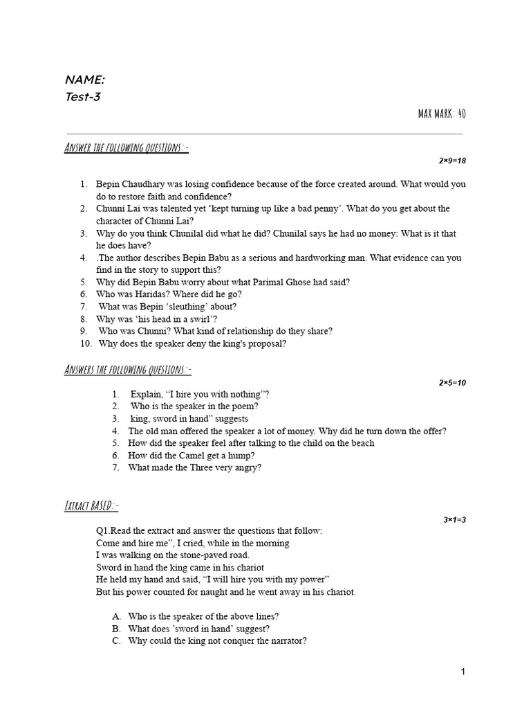 ENG Test Paper 8 | PDF