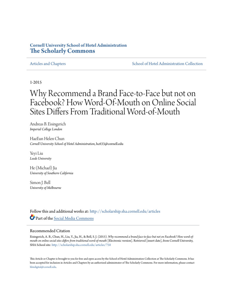 Why Recommend A Brand Face-to-Face But Not On Facebook - How Word | PDF
