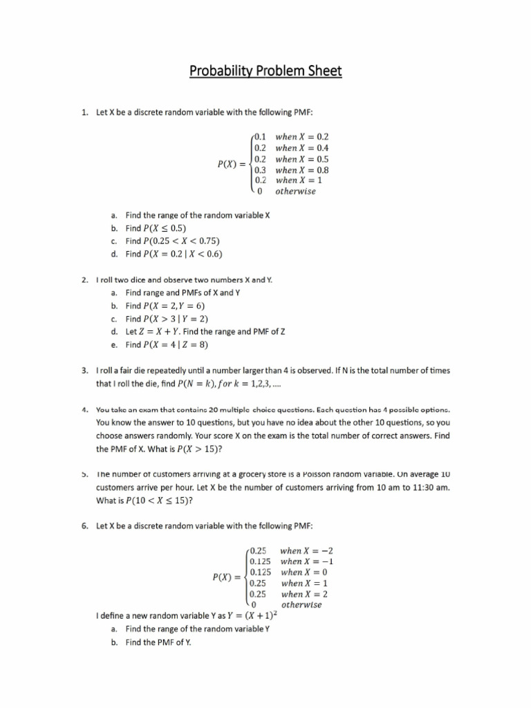 Probability Problem Sheet | PDF
