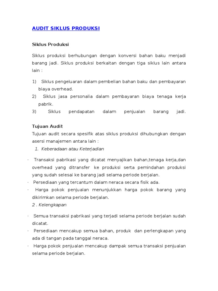 Audit Siklus Produksi | PDF | Pengelolaan Keuangan & Uang