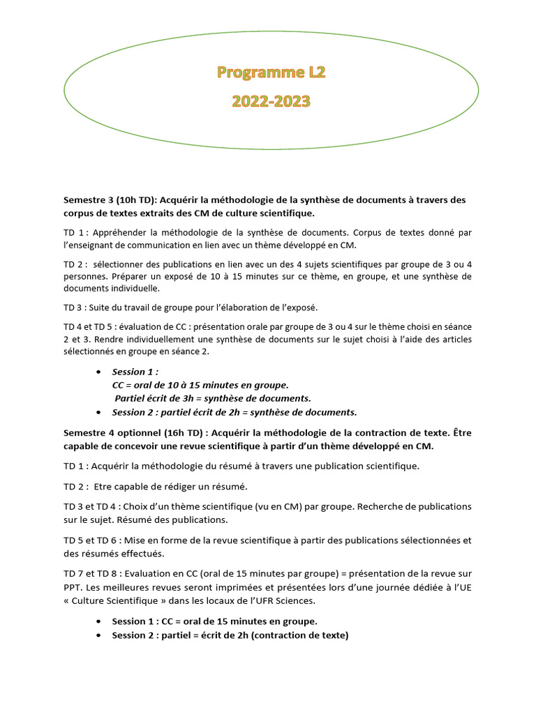 Programme L2 2022 | PDF