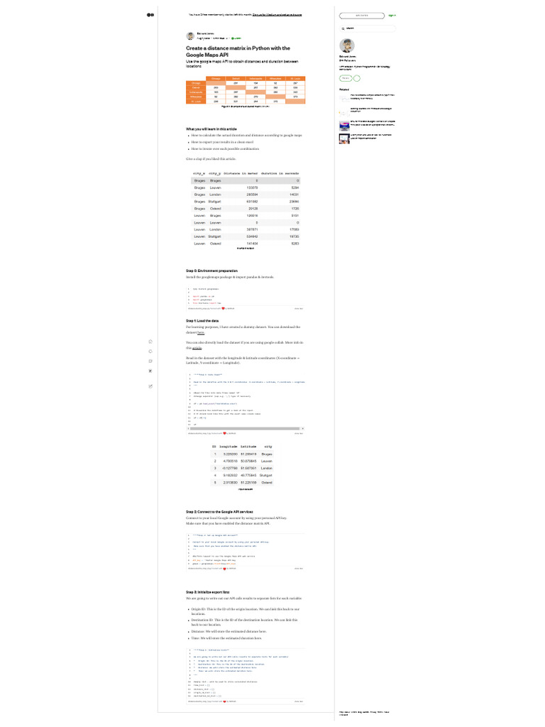 Create A Distance Matrix in Python With The Google Maps API - by Edward ...