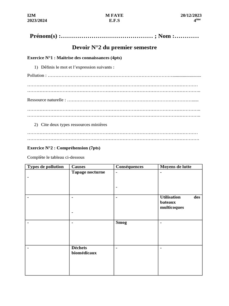 Devoir N2 4ème I2M - 113209 | PDF