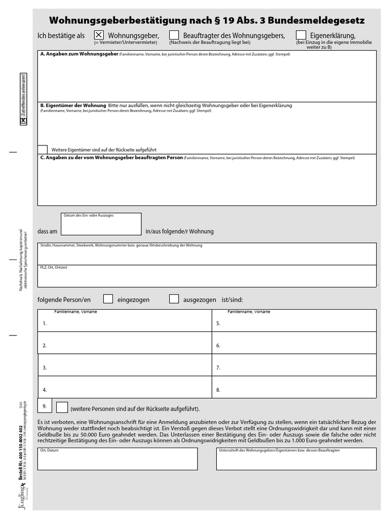 Formular Wohnungsgeberbestätigung | PDF