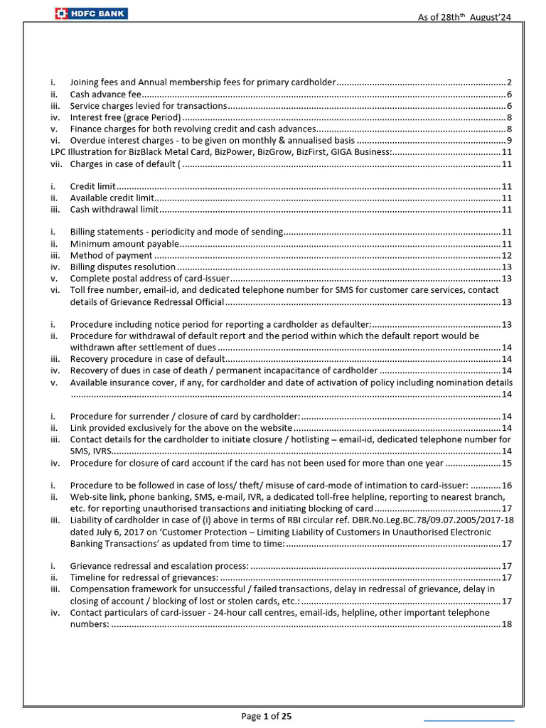 Key Fact Statement Cum Most Important Terms & Conditions For Credit ...