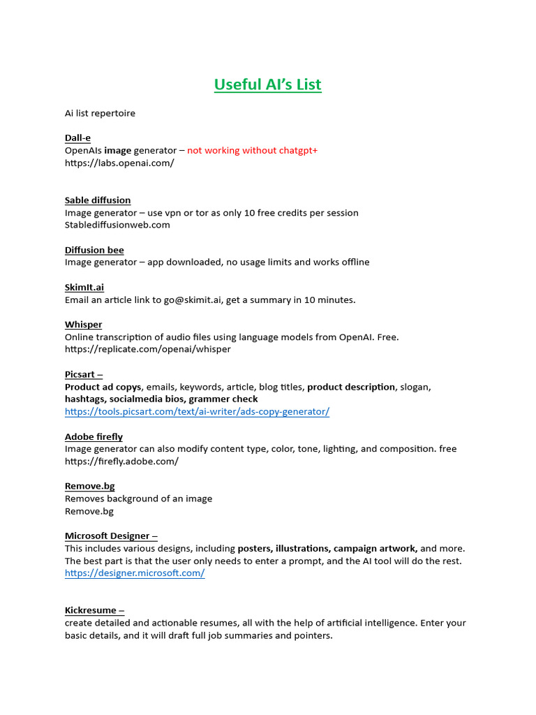 Useful AI list | PDF