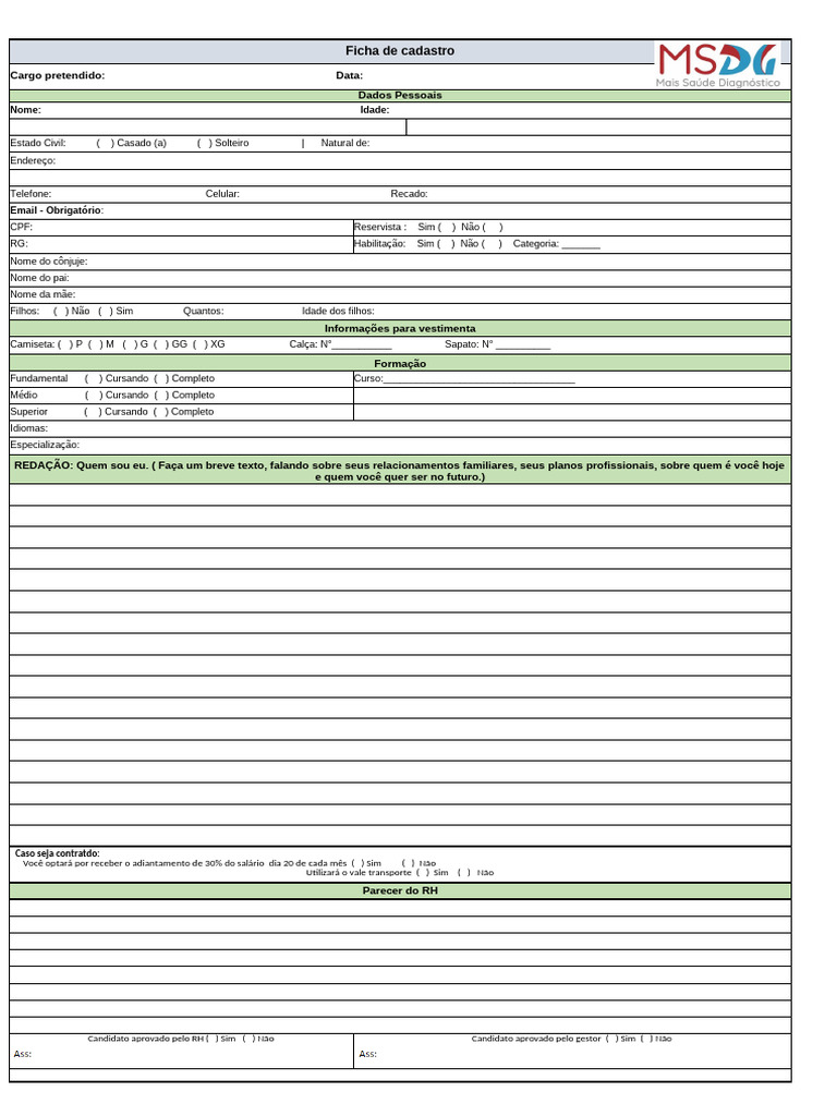 Ficha de cadastro - MODELO II | PDF