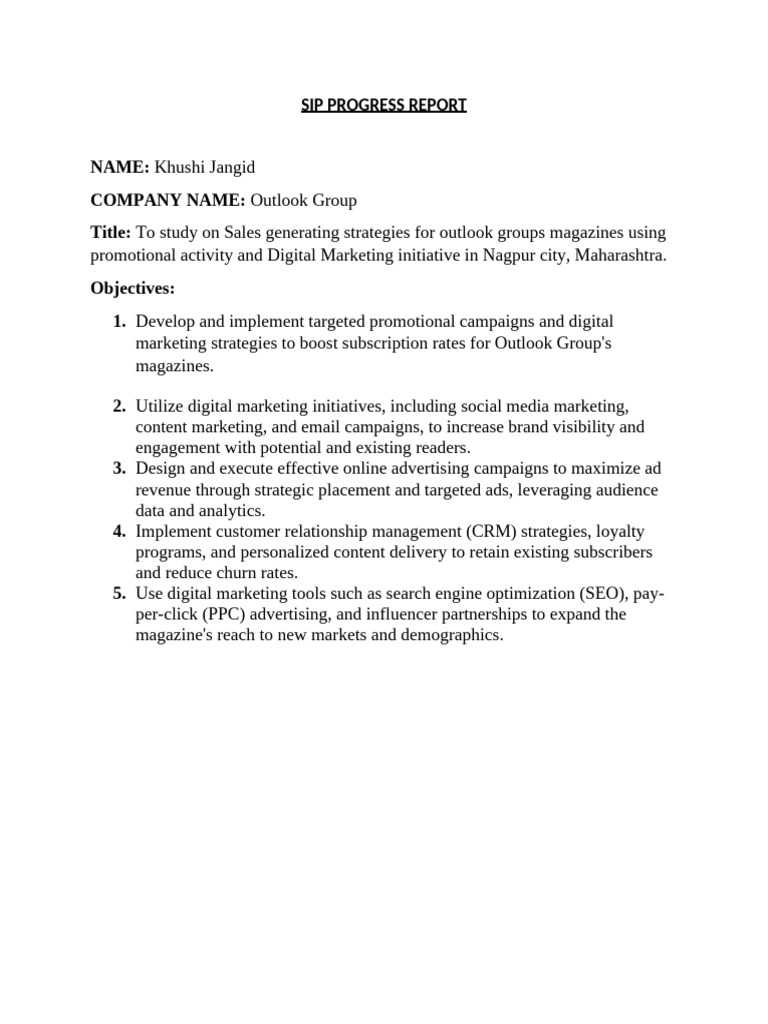 Sip Progress Report | PDF