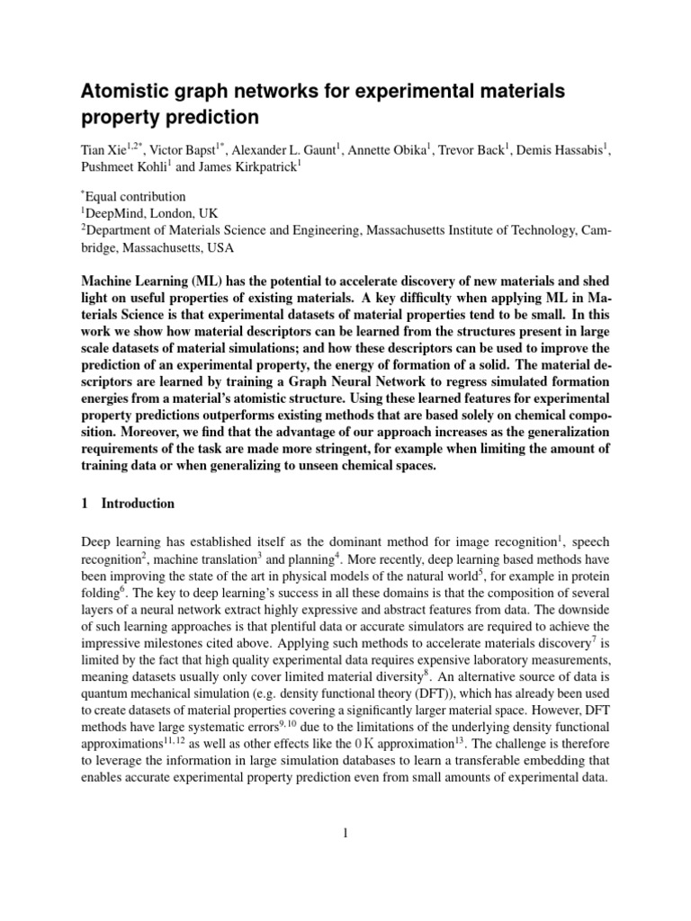 Atomistic Graph Networks For Experimental Materials Property Prediction | PDF | Density ...