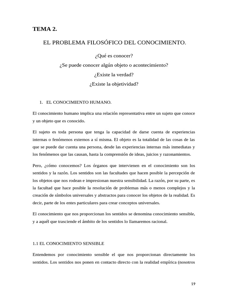 Tema 2. El Problema Del Conocimiento | PDF