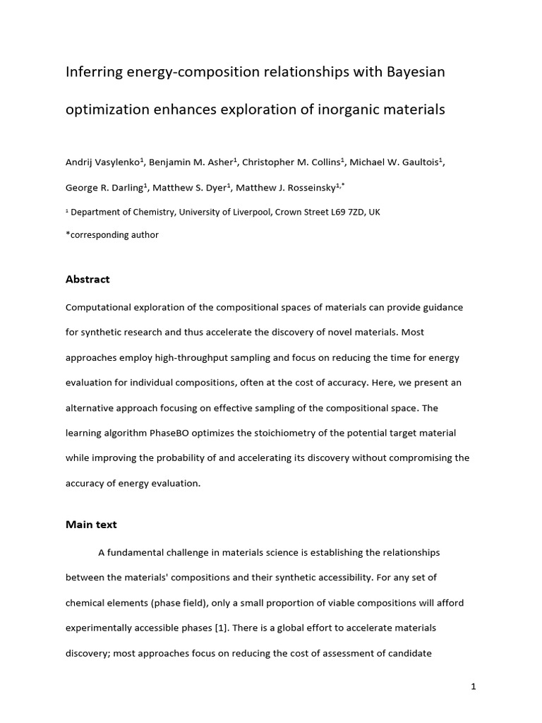 Exploring Energy-Composition Relationships With Bayesian Optimization For Accelerated Discovery ...